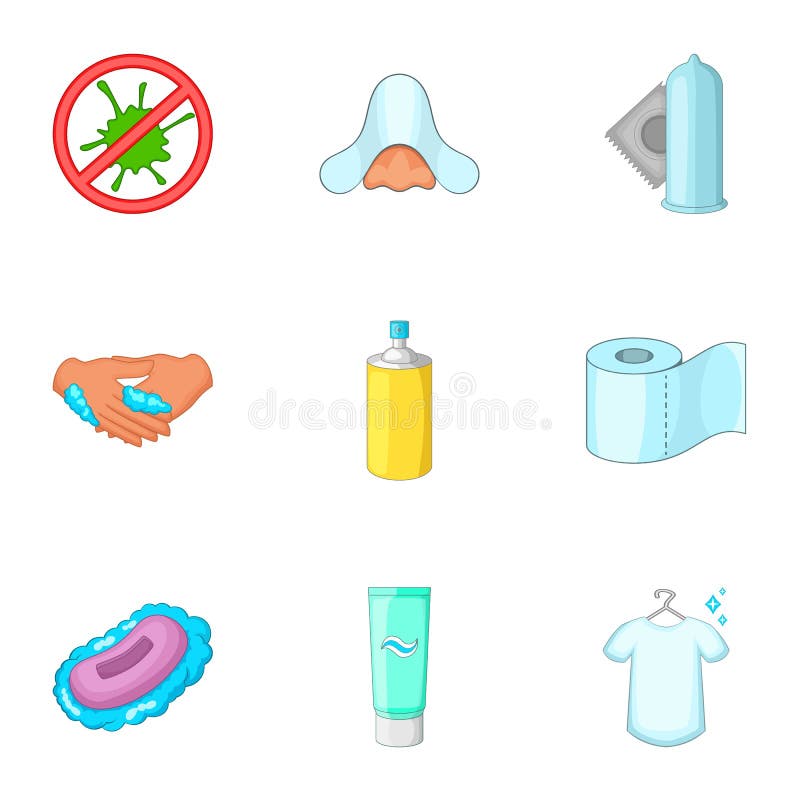 Personal Hygiene Icon Set, Cartoon Style Stock Vector - Illustration of ...