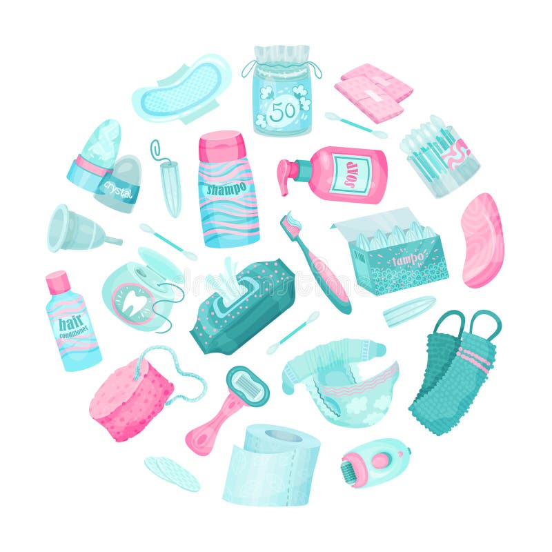 Personal Hygiene Items Round Composition Design Vector Template Stock ...