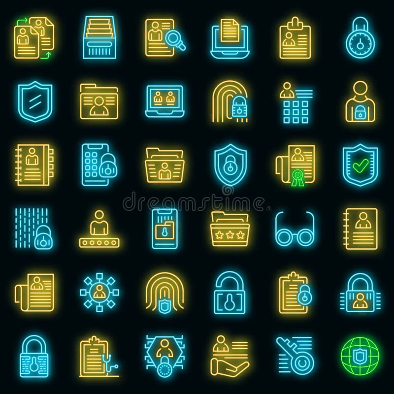 Personal Information Icons Set Vector Neon Stock Vector - Illustration ...