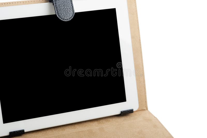 Personal Internet Tablet in Leather Cover Isolated Over White Ba Stock ...