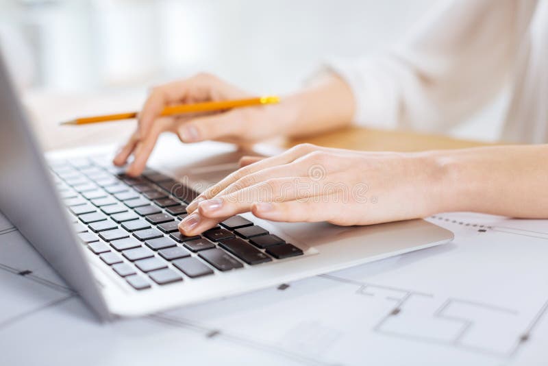 Calm Worker Typing a Text while Being in the Office Stock Photo - Image ...