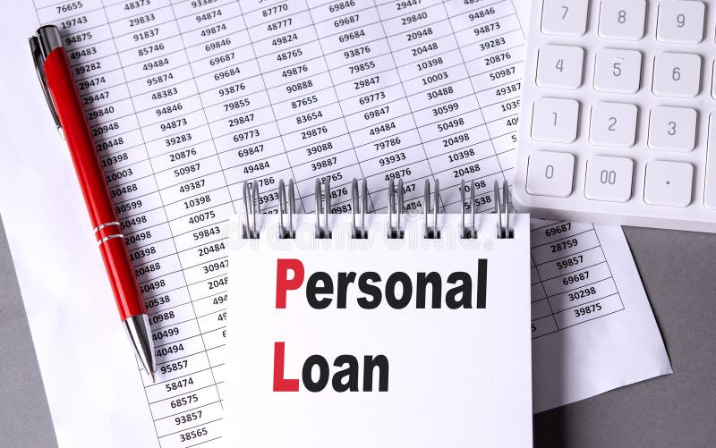 PERSONAL LOAN Text on Notebook with Chart , Pen and Calculator Stock ...