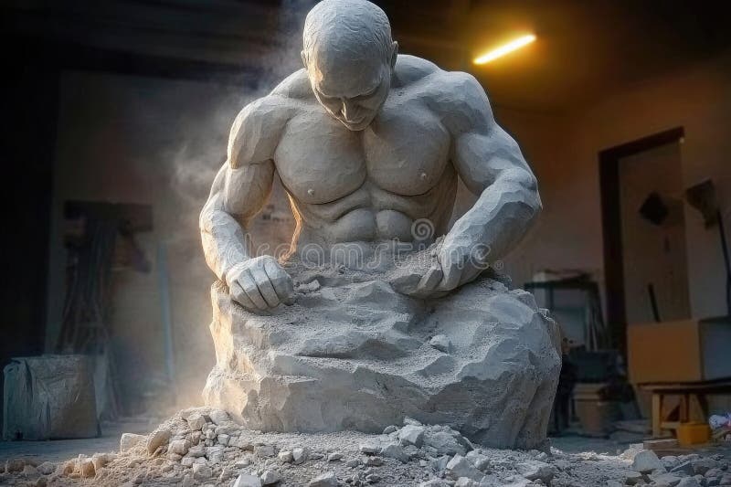 Personal Mastery: Human Sculpture Emerging from Stone, Illustrating ...