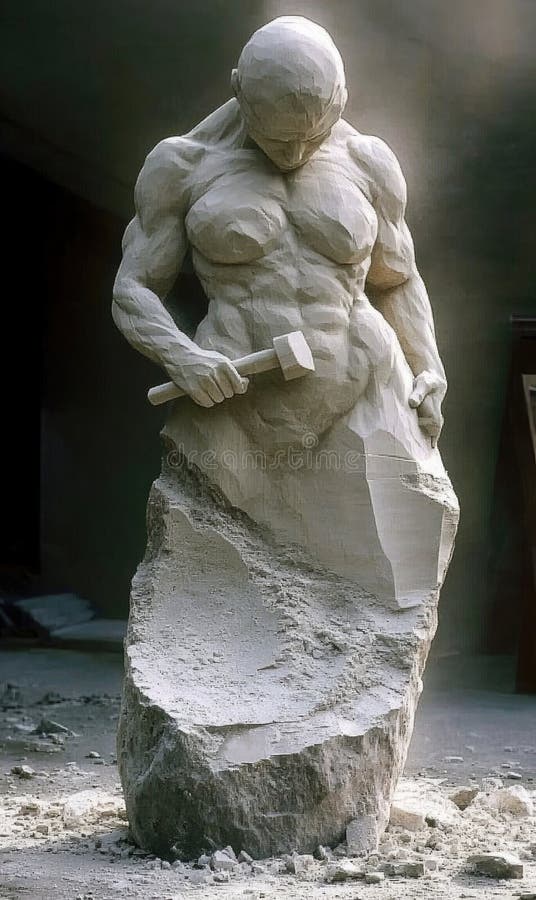 Personal Mastery: Human Sculpture Emerging from Stone, Illustrating ...