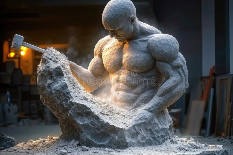 Personal Mastery: Human Sculpture Emerging from Stone, Illustrating ...