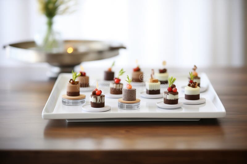 Personal Mini Chocolate Cakes on a Platter Stock Illustration ...