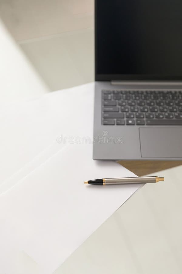 Personal Organizer with Computer Keyboard and Pen Flat Lay Copy Space ...