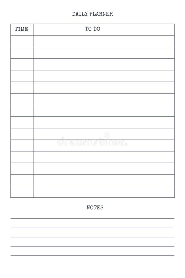 Daily Personal Planner Diary Template with Type Written Font. Monthly ...