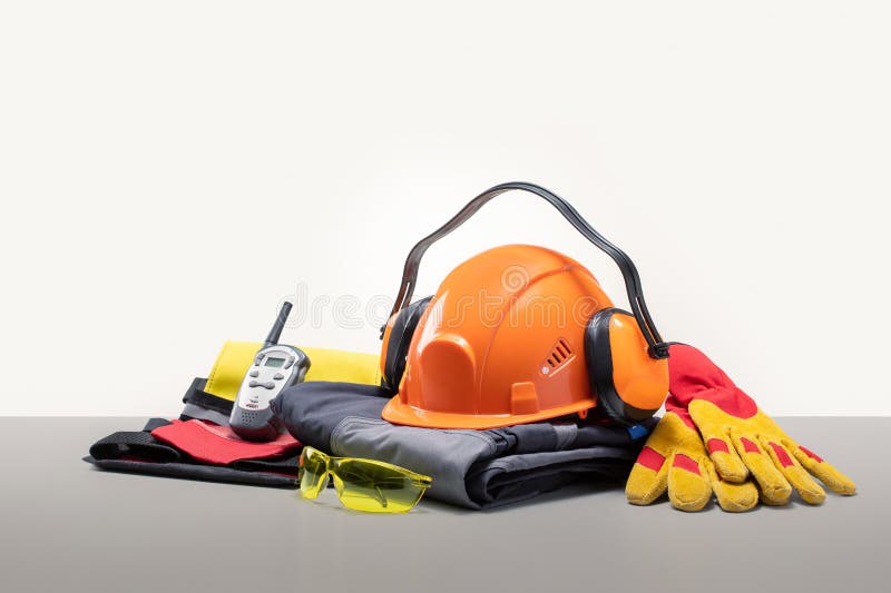 Personal Protective Equipment on Grey Background. Stock Photo - Image ...