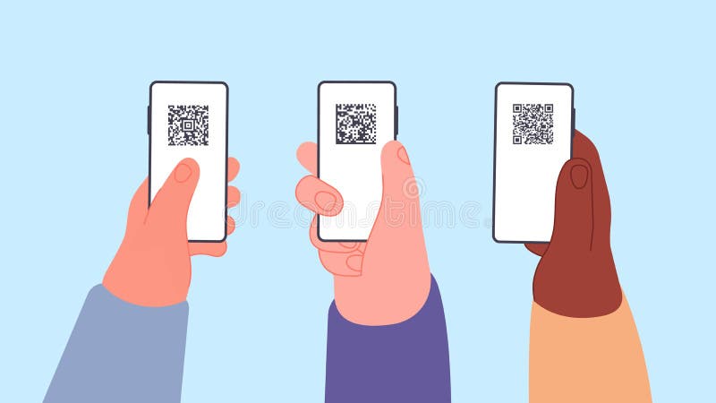 Personal Qr Identification. Hands Holding Phones with QR-codes on ...