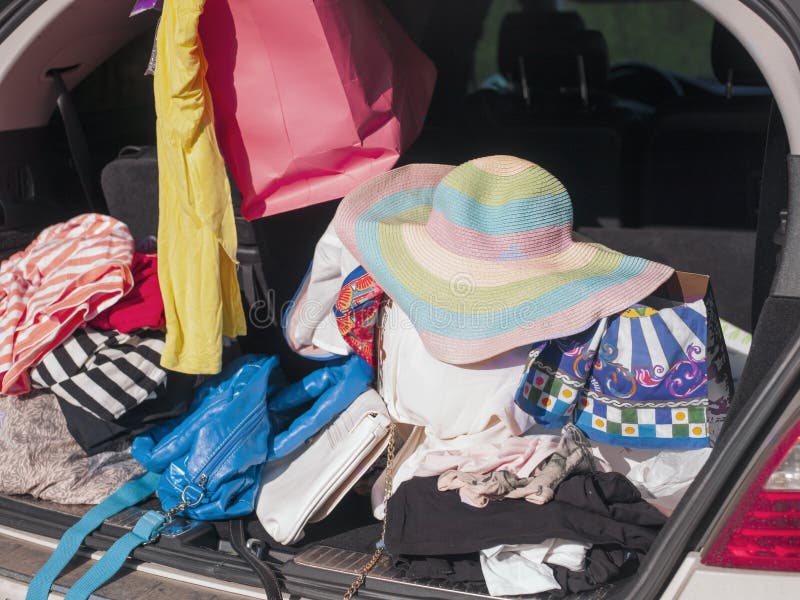 Messy car boot stock photo. Image of crumpled, clothes - 253011394
