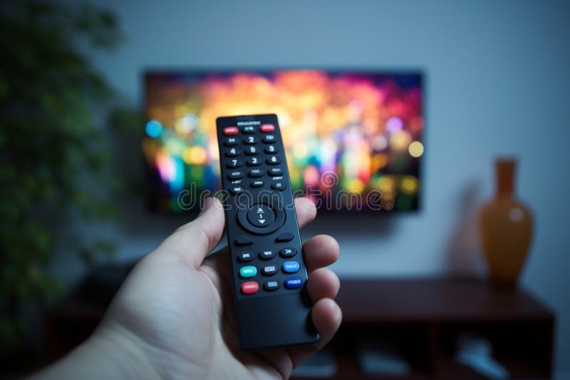 Personal View Mans Hand Holds a TV Remote in Focus Stock Illustration ...