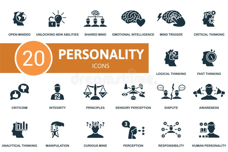 Personality Icons Set. Creative Icons: Open-minded, Unlocking New ...
