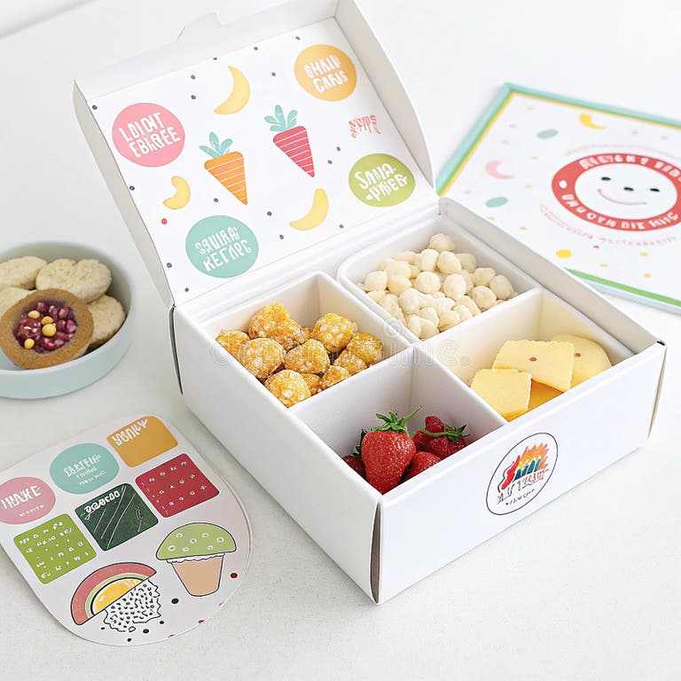 DIY Snack Box with Customizable Sticker Labels Stock Illustration ...