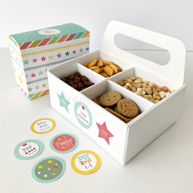 DIY Snack Box with Customizable Sticker Labels Stock Illustration ...