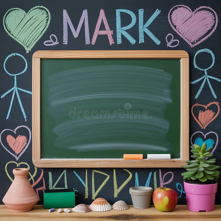 Personalized Chalkboard with Hearts and Stick Figures Around Frame ...