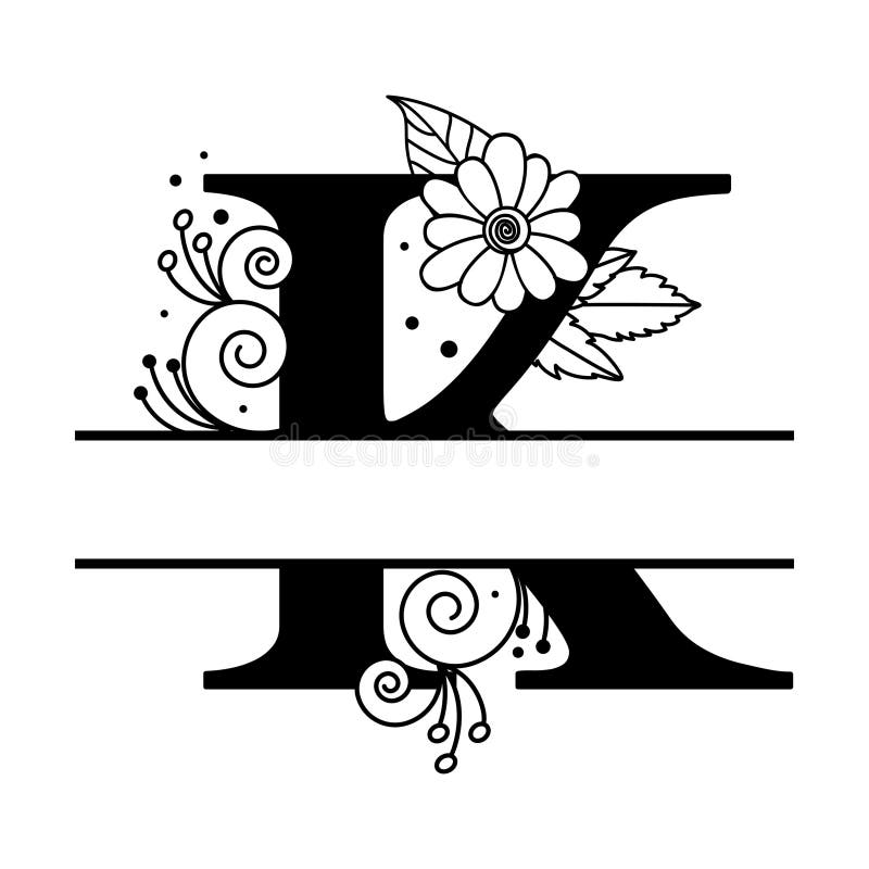 Personalized Floral Alphabet K Monogram with Delicate Flower Elements ...