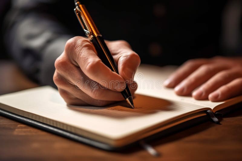 Personalized Note-taking, Close-up of Man S Hand Writing in His ...