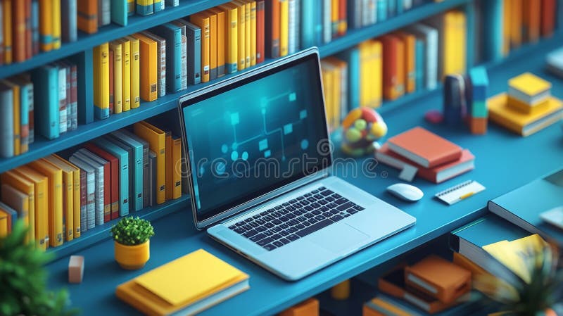 Personalized Online Education Courses with a Laptop Surrounded by Books ...