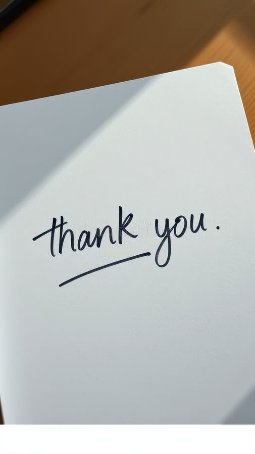 Simple Handwritten Thank You Note Placed on Wooden Surface in Warm ...