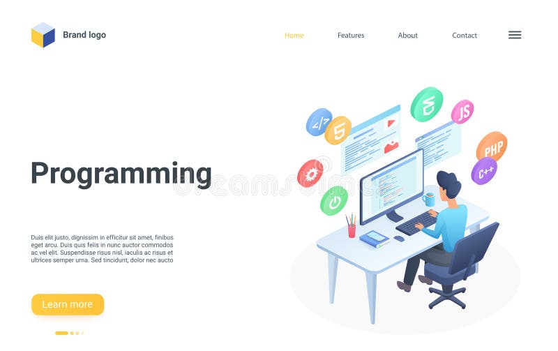 Personas Programando Isometric Landing Page Coder Trabajando Con El ...