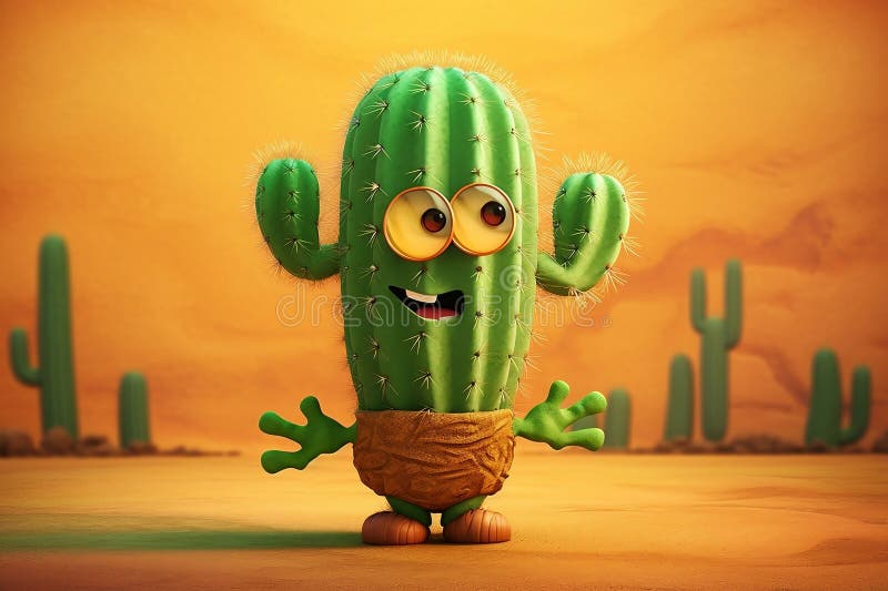 Personified Cactus the Cartoon Character. AI Stock Illustration ...