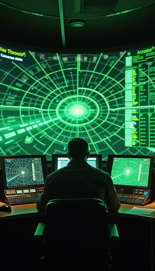 A Personnel Monitors Multiple Screens in a High-tech Control Room ...