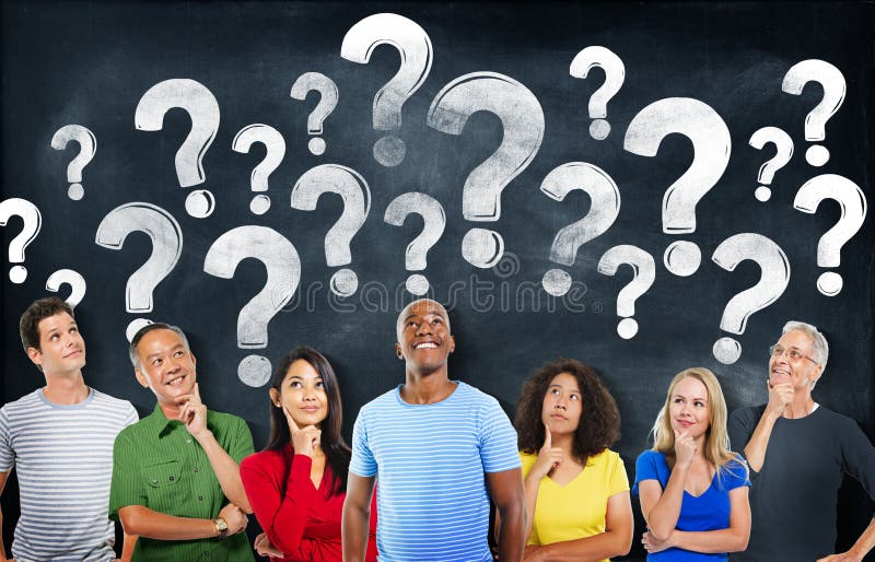 Groupe De Personnes Multi-ethnique Pensant Et Points D'interrogation ...