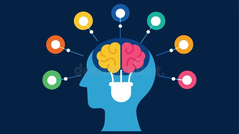 A Persons Brain with Different Colored Light Bulbs Lighting Up ...