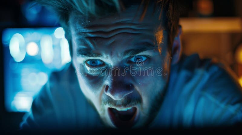 A Persons Face is Illuminated by the Glow of Their Computer Screen As ...