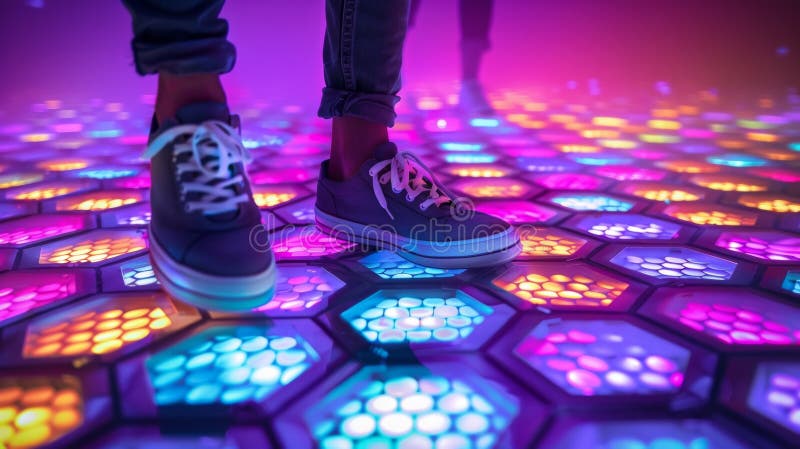 A Persons Feet Walking on a Path Made of Small Hexagonal Tiles that ...