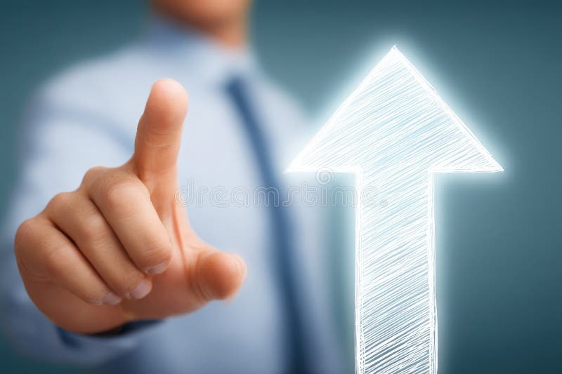 Hand Pointing Upwards with an Illuminated Arrow in a Professional ...