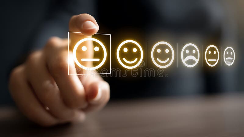 Customer Satisfaction Feedback Interface with Hand Selecting Neutral ...