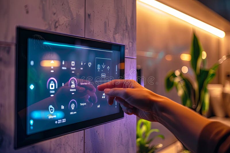 A Persons Hand Interacts with a Sleek Smart Home Interface Touchscreen ...