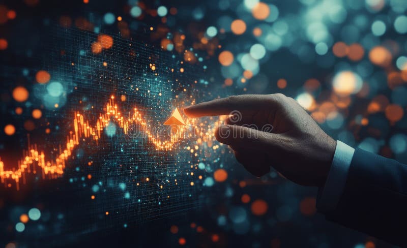 A Persons Hand Touches a Digital Graph Displaying Upward Trends in a ...
