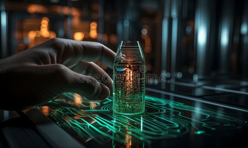 Person Touching Glass with Green Light Stock Illustration ...