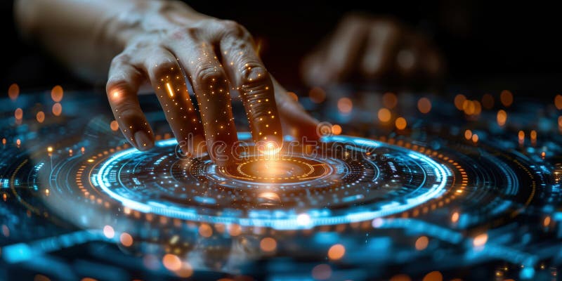 A Persons Hand Using an Interactive Experience Portal, Bright, Modern ...