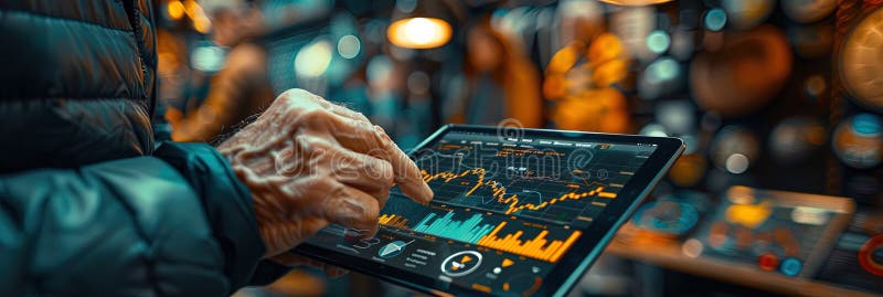 A Persons Hand Using a Tablet To View Stock Market Data Stock Photo ...