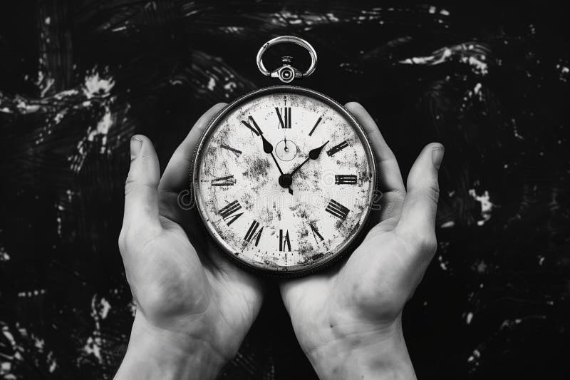A Persons Hands Holding a Vintage Clock Face Up Stock Illustration ...