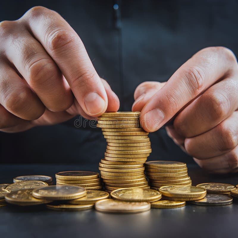 Hands Stack Coins with Care, Emphasizing Wealth and Diligence Stock ...