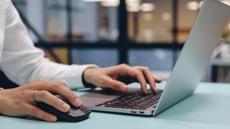 A Persons Hands are Shown Typing on a Laptop Keyboard, with One Hand ...