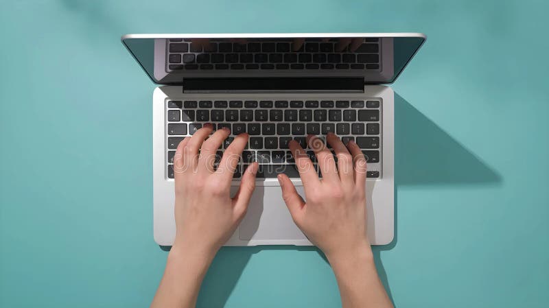 A Persons Hands are Typing on a Laptop Keyboard. the Laptop is Open ...