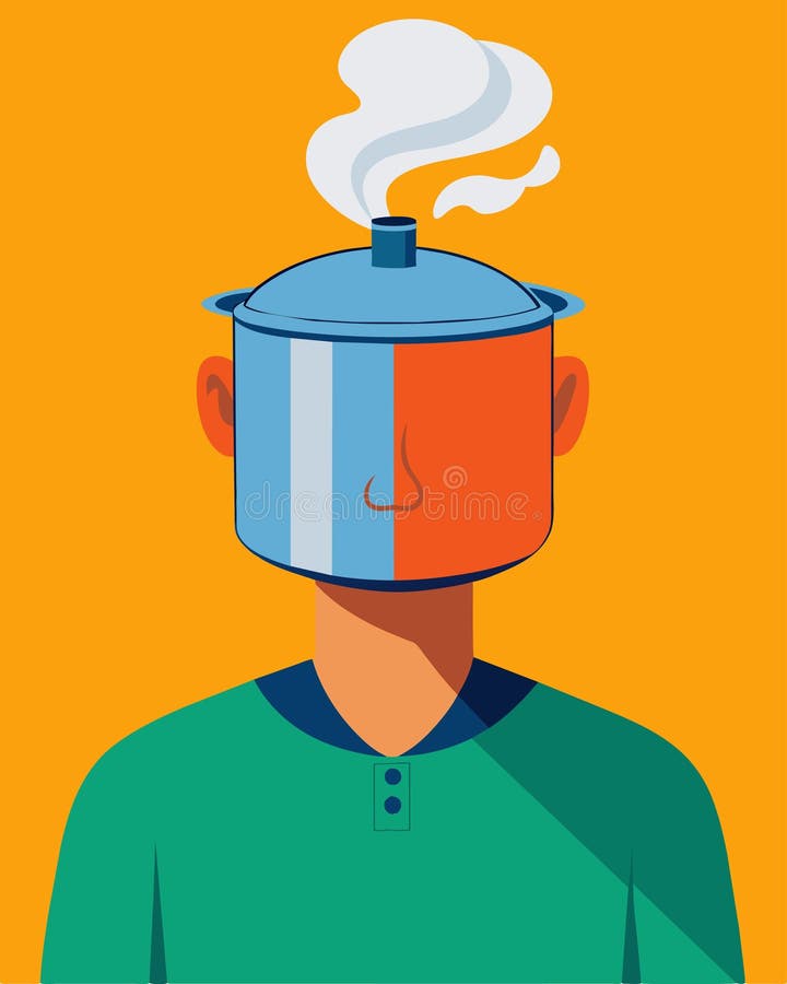 The Persons Head is a Pressure Cooker with Steam Visibly Escaping from ...