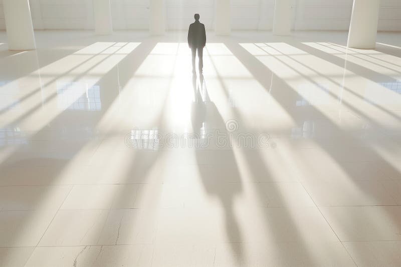 Persons Shadow Cast Dramatically on a Pristine, White Backlit Floor ...