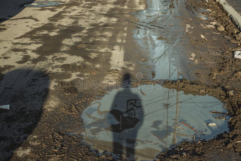 Persons Shadow Cast Over an Urban Rain Puddle Stock Photo - Image of ...