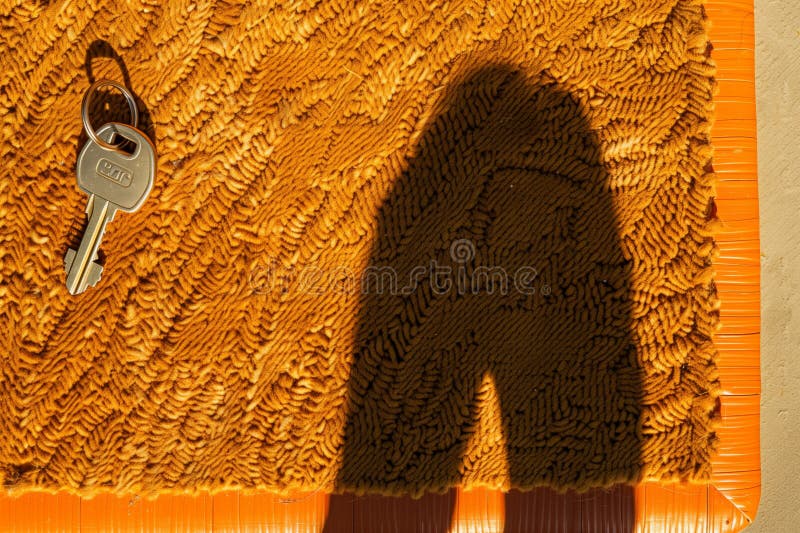 Persons Shadow Over Key on Bright Doormat Stock Photo - Image of ...