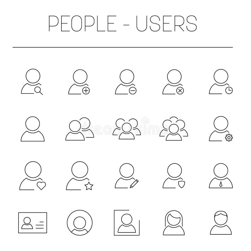 Persons, Users and Group of People. Simple Thin Line Vector Icon Set ...
