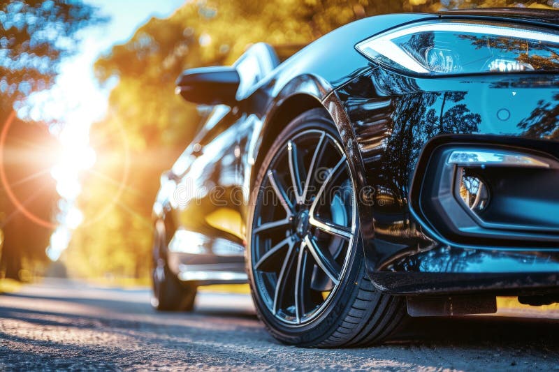Perspective Angle of a Wheel Car, Tires on the Asphalt Road, Generative ...