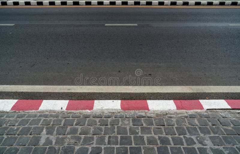 Road with Red and White Curb Stock Image - Image of safety, markings ...