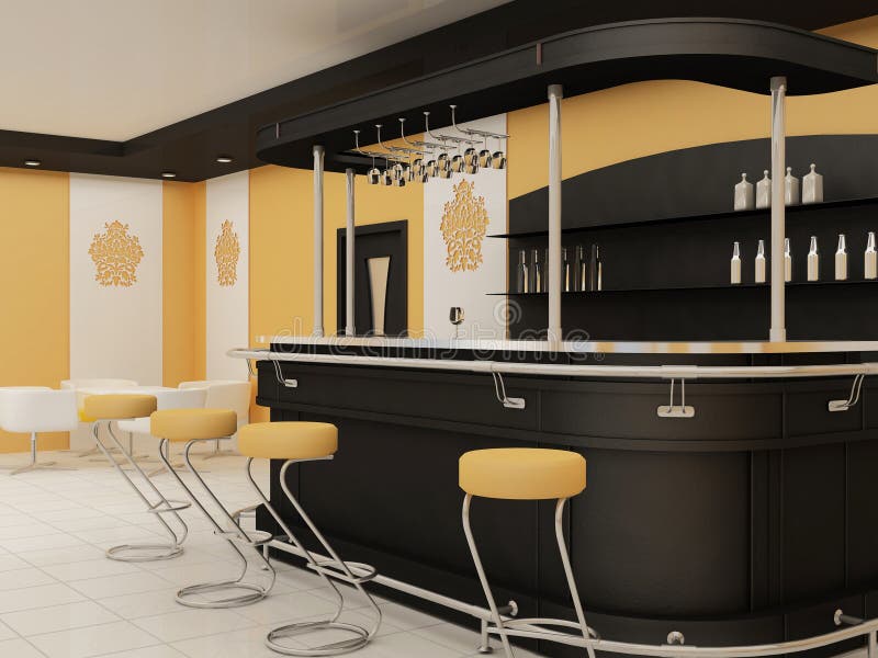 Perspective of Bar with Chairs in Restaurant Stock Photo - Image of ...